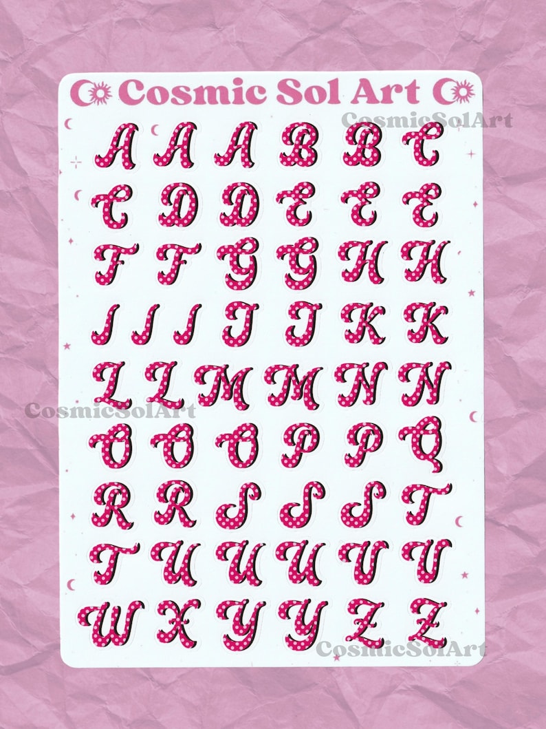 Pink Polka Dot Alphabet Letter Stickers: Matte Vinyl Junk Journal ...