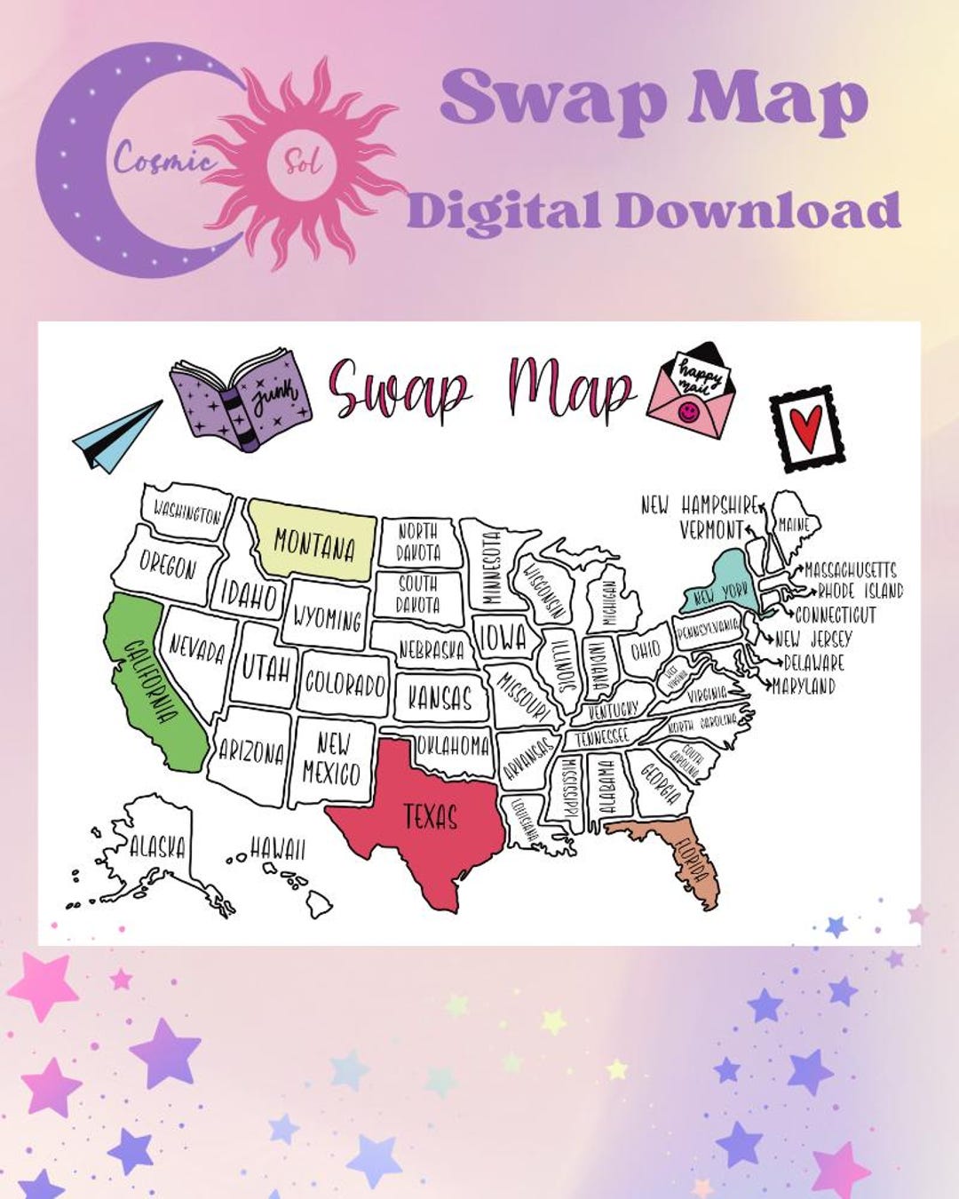 U.S. Swap Map: Outline Junk Journal Printable (digital Download) - Etsy