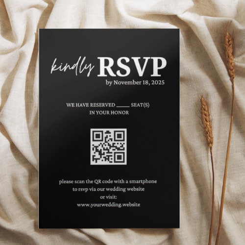 Modern Black RSVP Card With QR Code Online, Elegant Minimalist Wedding ...