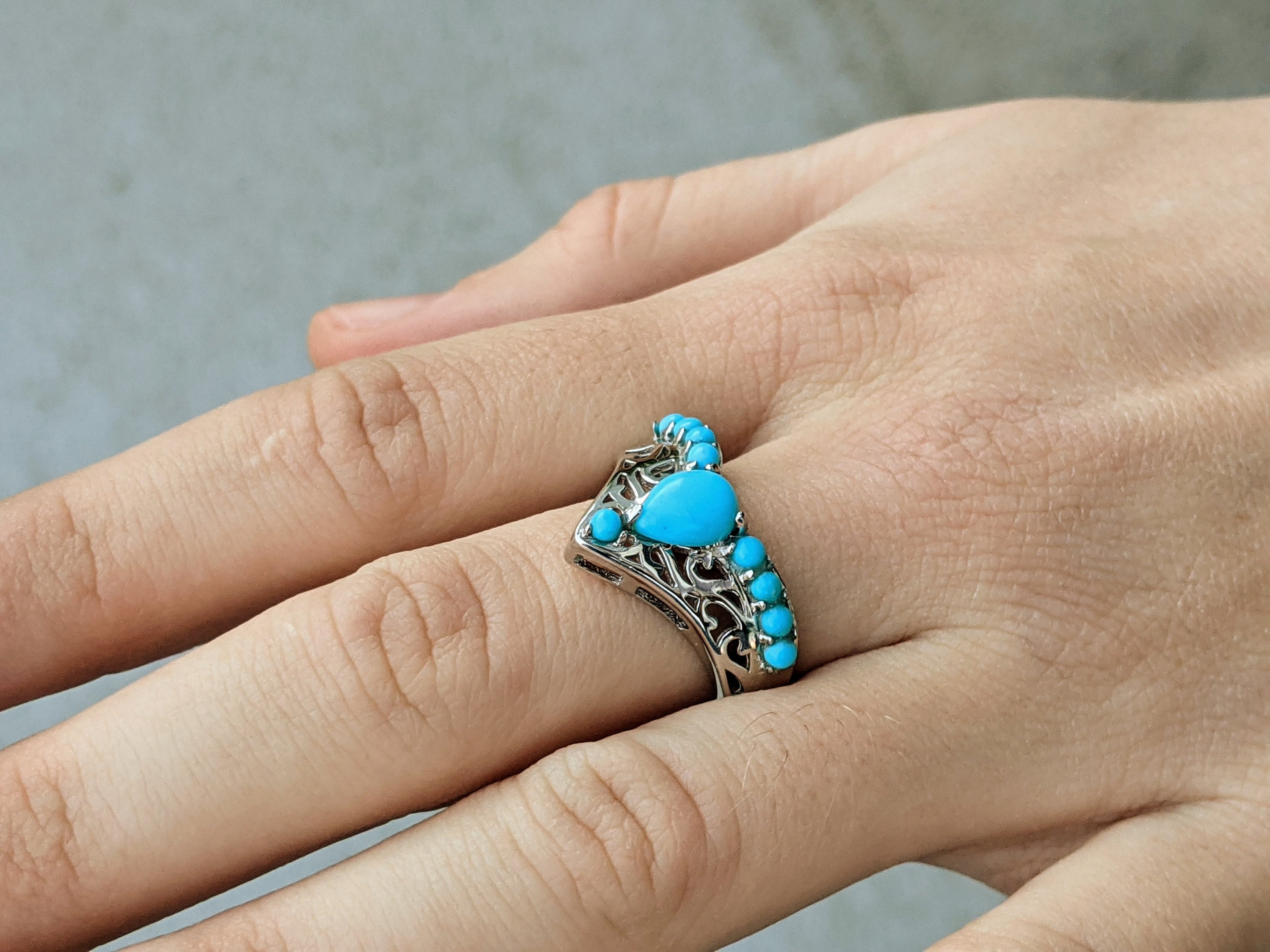 Sky Blue Turquoise Chevron Ring W/filigree in Sterling Silver | Etsy