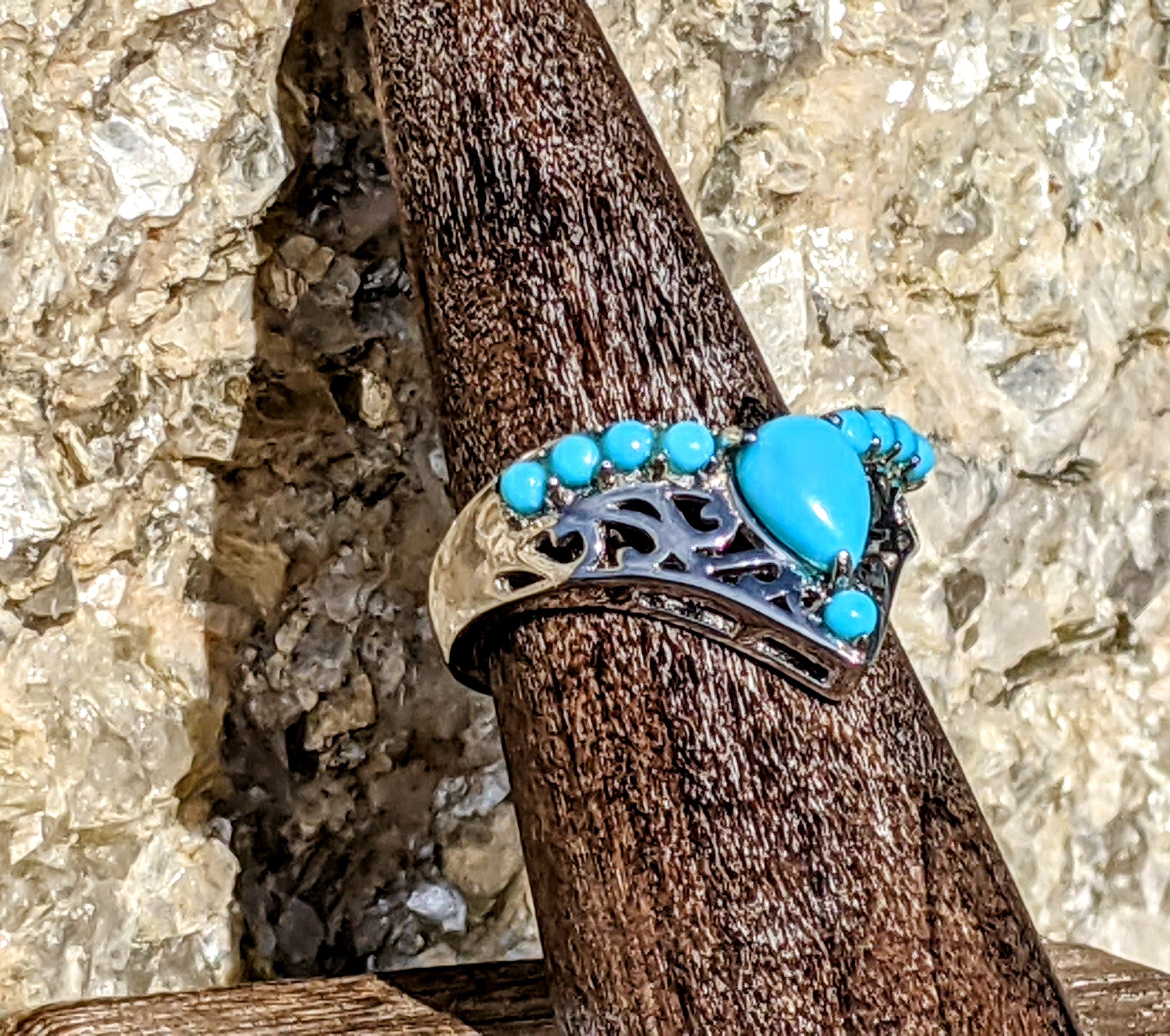 Sky Blue Turquoise Chevron Ring W/filigree in Sterling Silver | Etsy