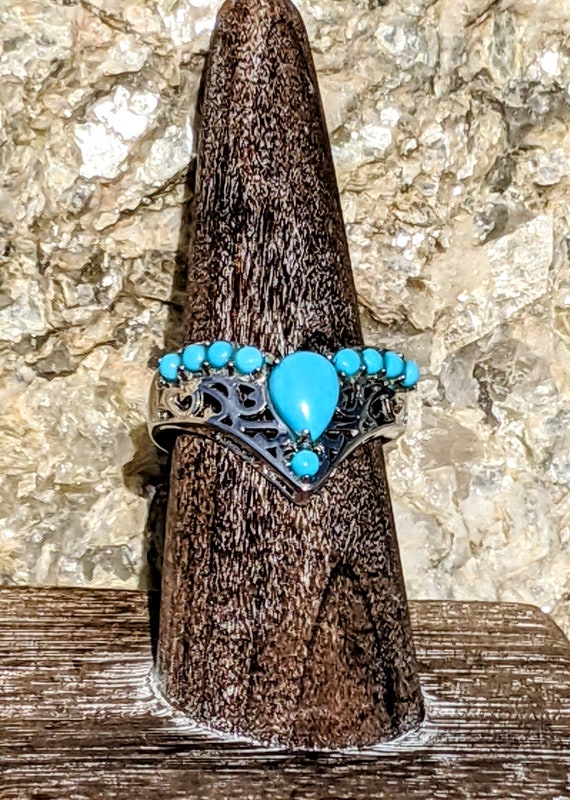Sky Blue Turquoise Chevron Ring W/filigree in Sterling Silver | Etsy