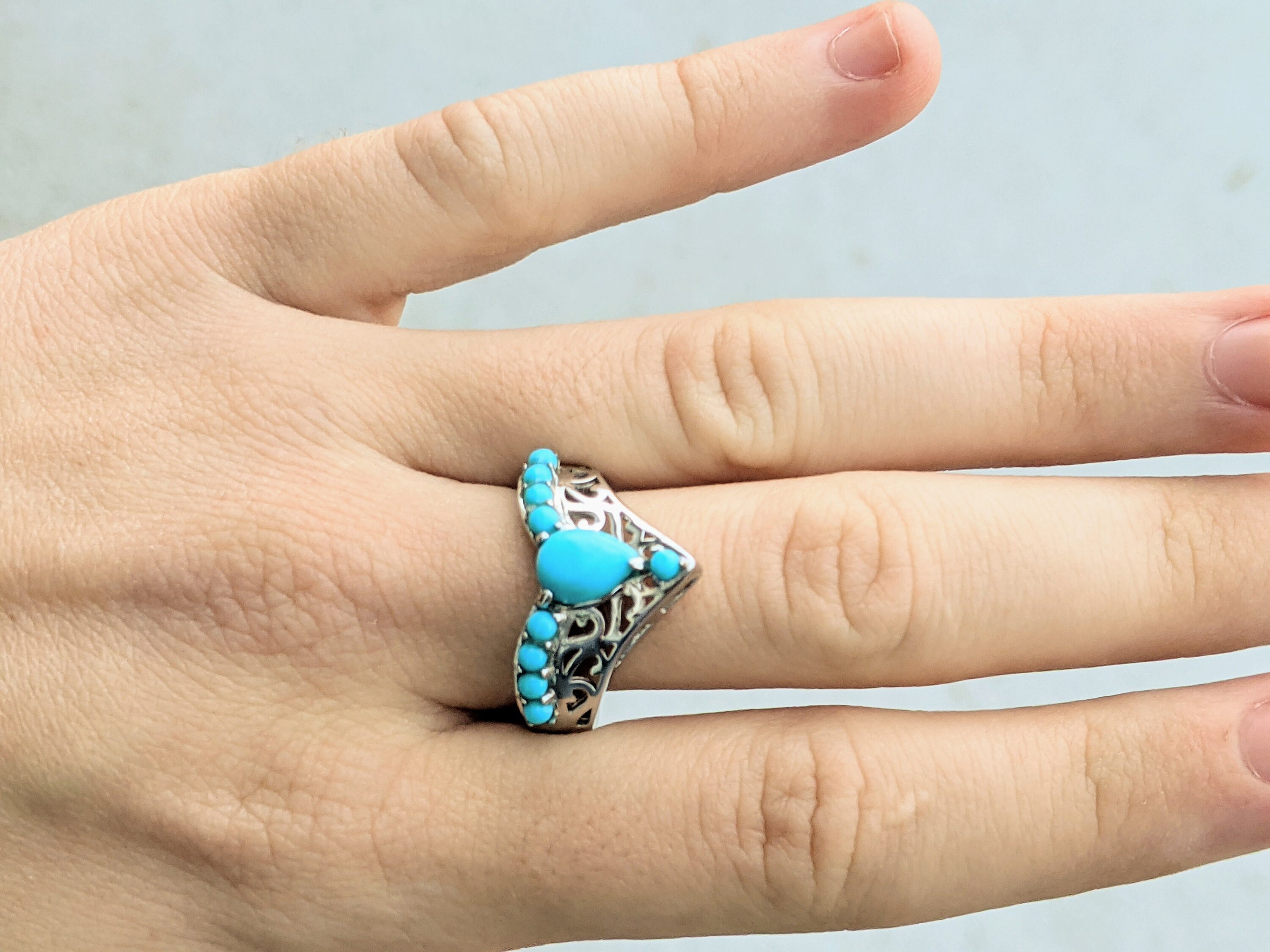 Sky Blue Turquoise Chevron Ring W/filigree in Sterling Silver | Etsy
