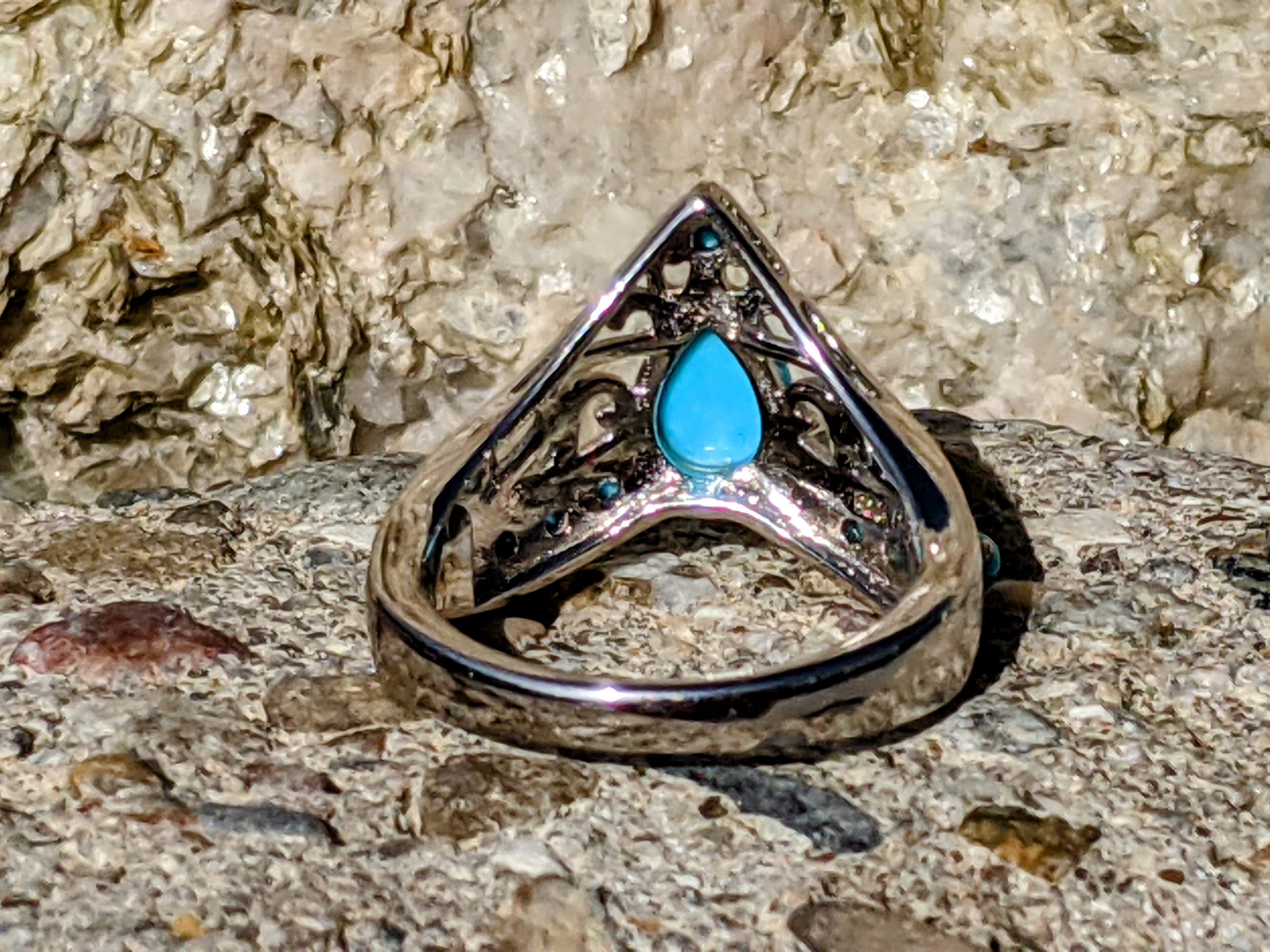 Sky Blue Turquoise Chevron Ring W/filigree in Sterling Silver | Etsy