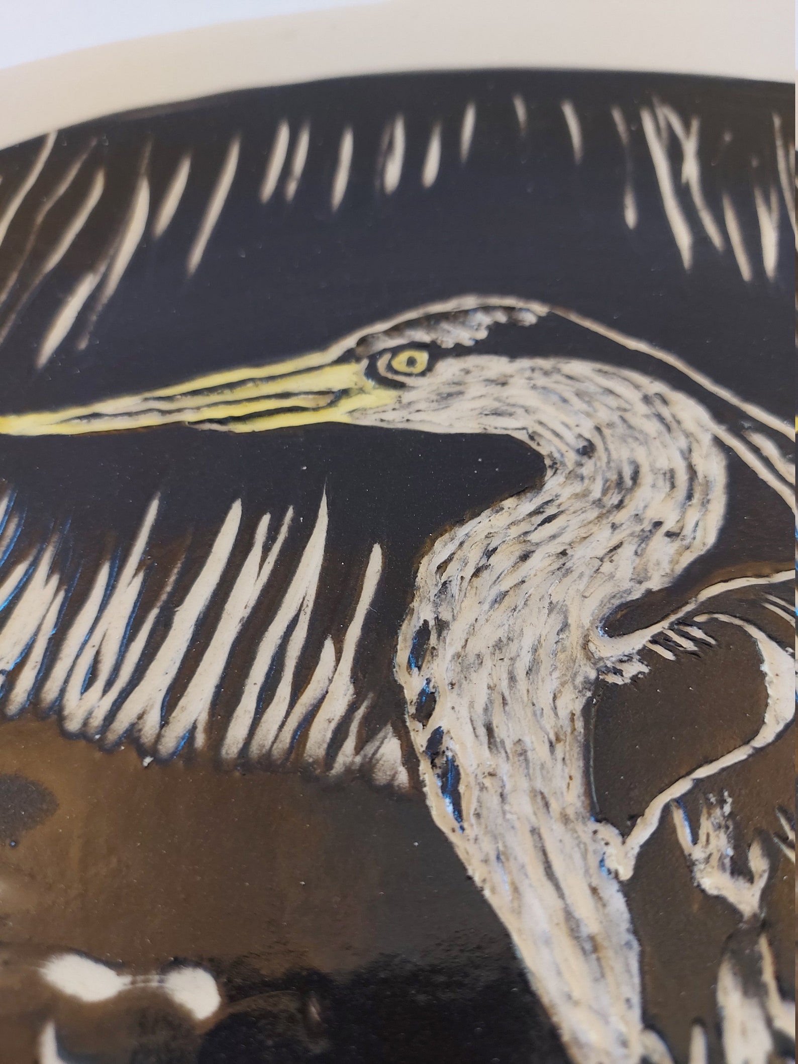 Ceramic Heron Sgraffito Plate - Etsy