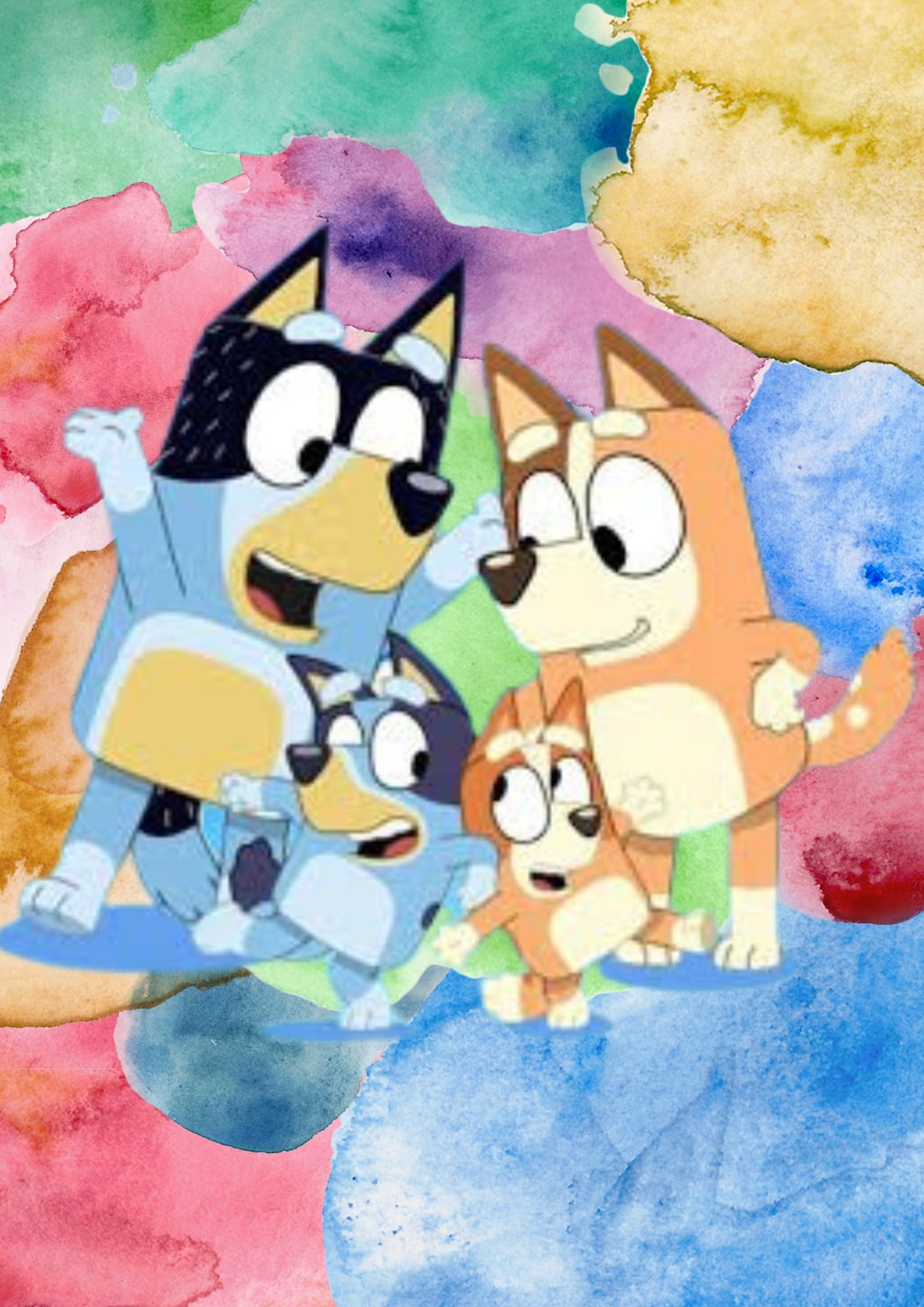 Bluey Family Coloured Background - Etsy Australia