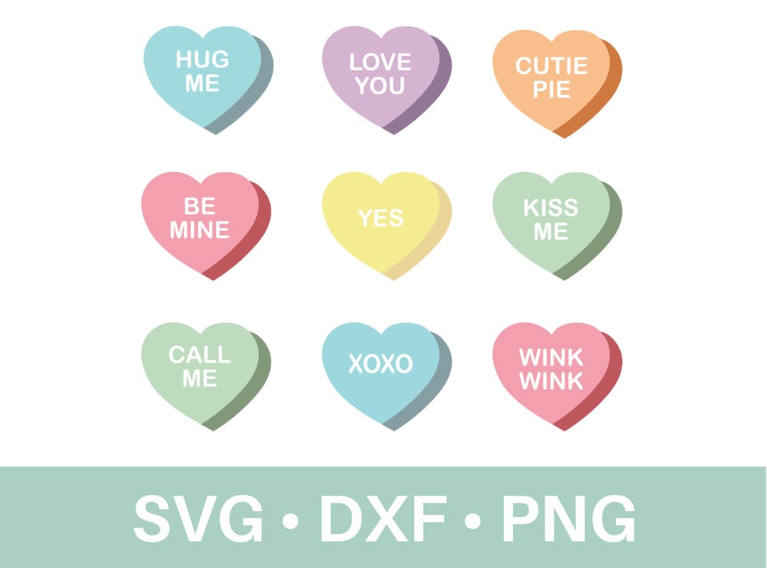 Candy Hearts SVG | Valentine’s Day Candy Conversation Hearts SVG ...