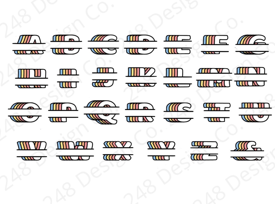 Retro Split Monogram Cut Files | SVG Cut Files | DXF Split Monogram ...