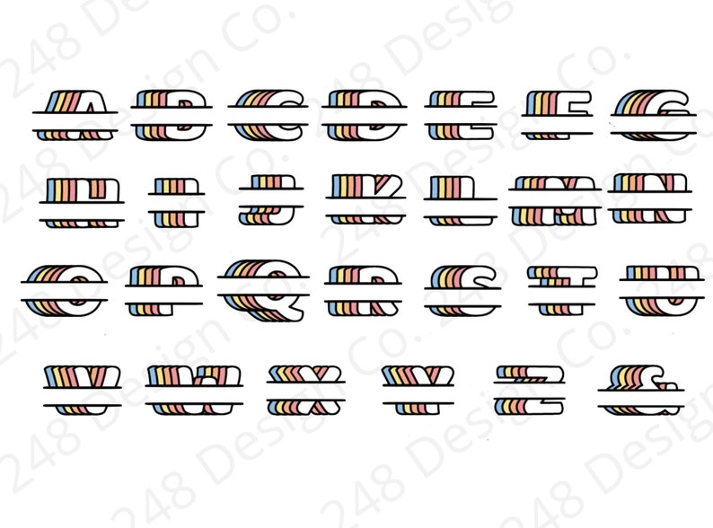 Retro Split Monogram Cut Files | SVG Cut Files | DXF Split Monogram ...
