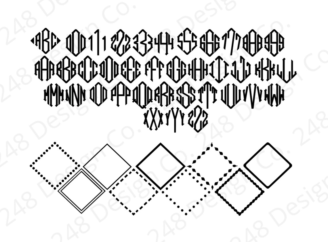 Diamond Monogram SVG + Font | Diamond Monogram Font | Monogram Frames ...