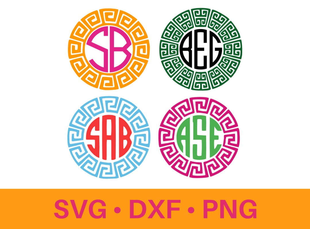 Greek Key Circle Monogram Frame Bundle SVG | Monogram Circle Frame SVG ...