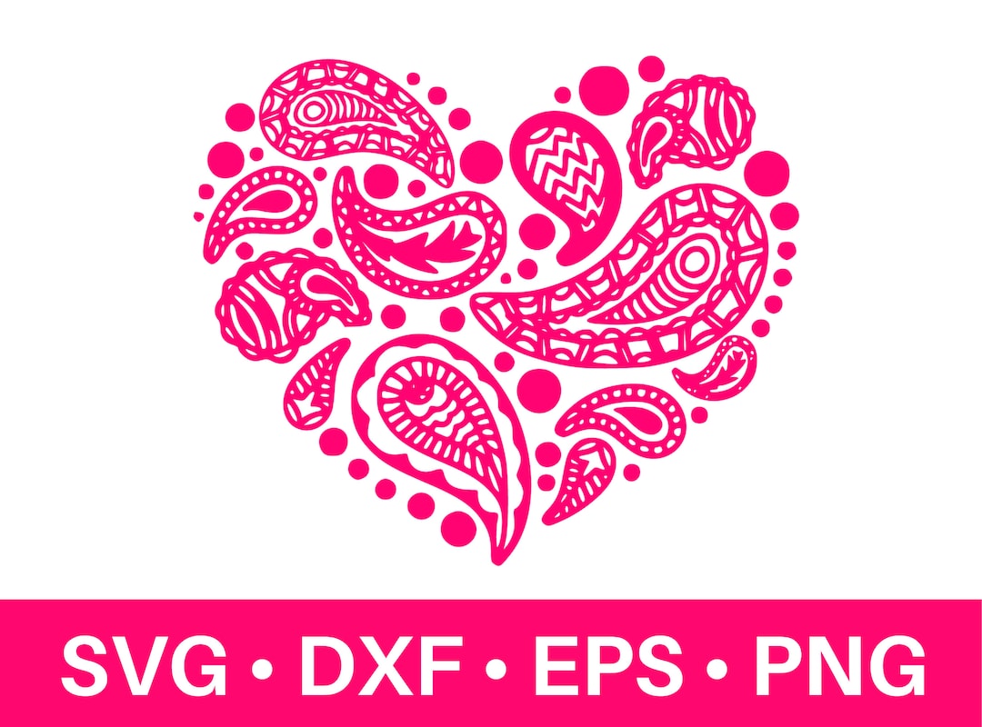 Paisley Heart Cut Files Paisley Heart SVG Preppy Paisley Heart Paisley ...
