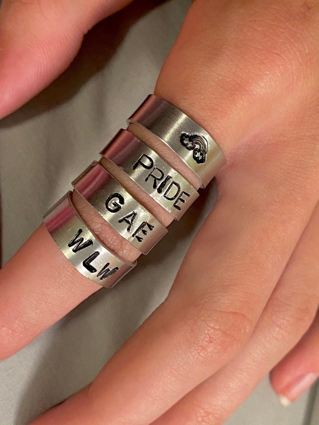 Lgbtq Rings Pride Jewelry Stamped Metal Aluminum Rings - Etsy