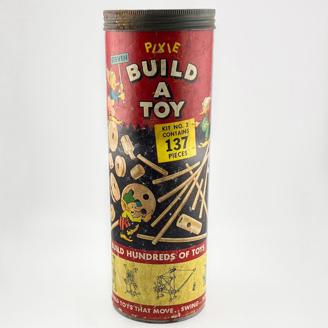 Vtg Pixie Build A Toy 1951 Wooden Set 129 Pc by Steven Manufacturing ...