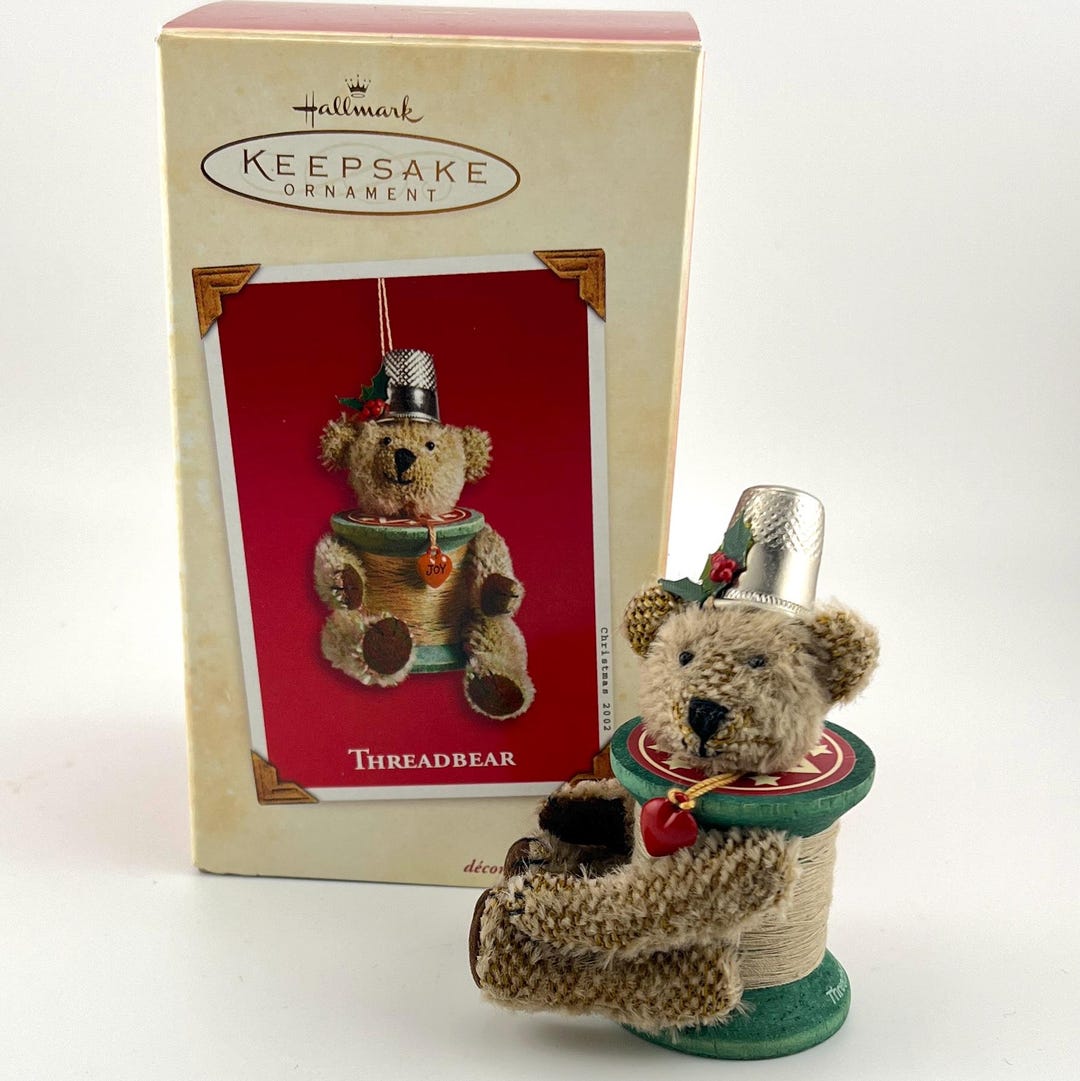Vtg 2002 Hallmark Christmas Ornament Threadbear Sewing Thread Spool ...