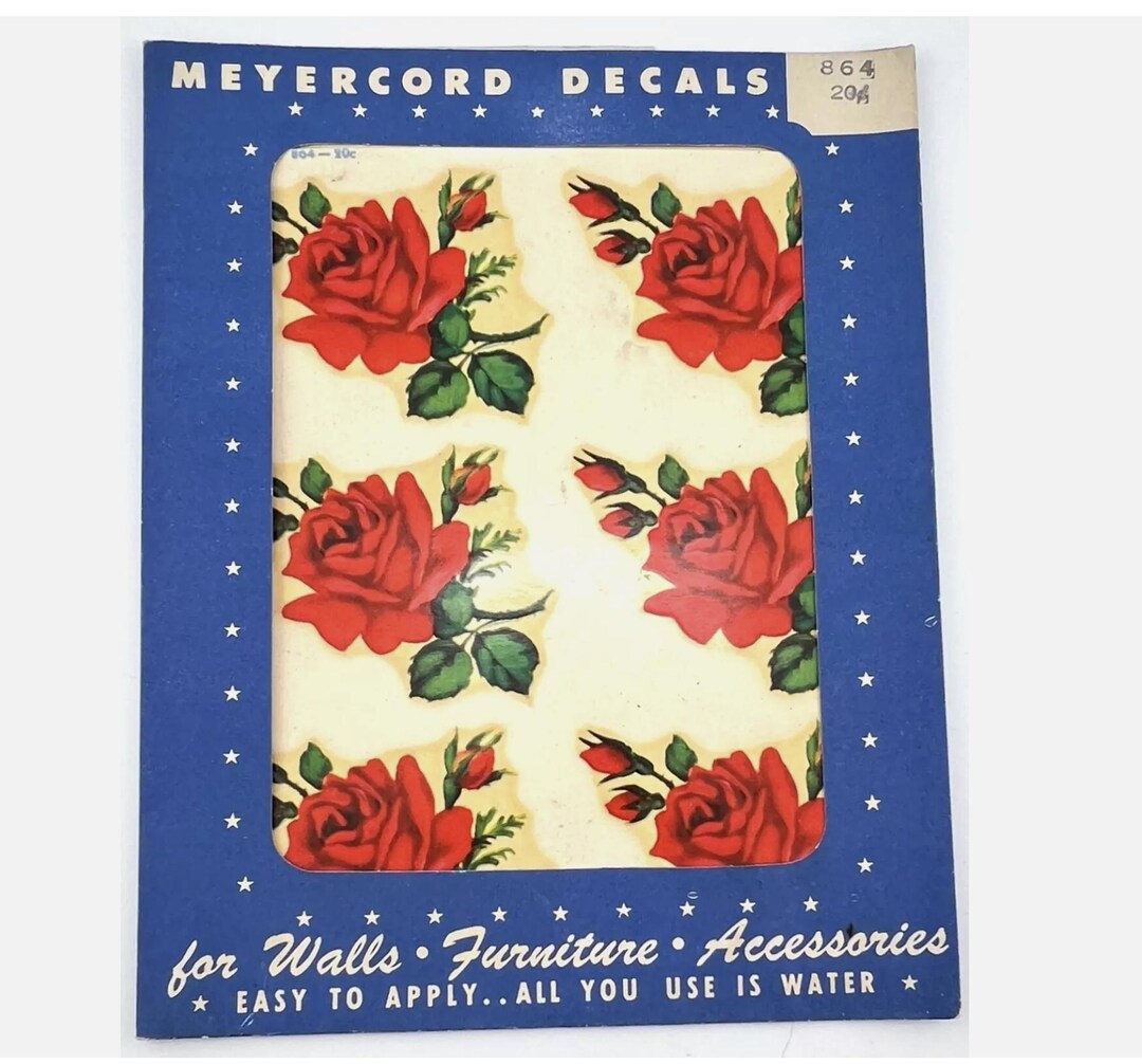 Vintage 1940s 1950s Meyercord Decals Transfers Red Roses 1 Sheet ...