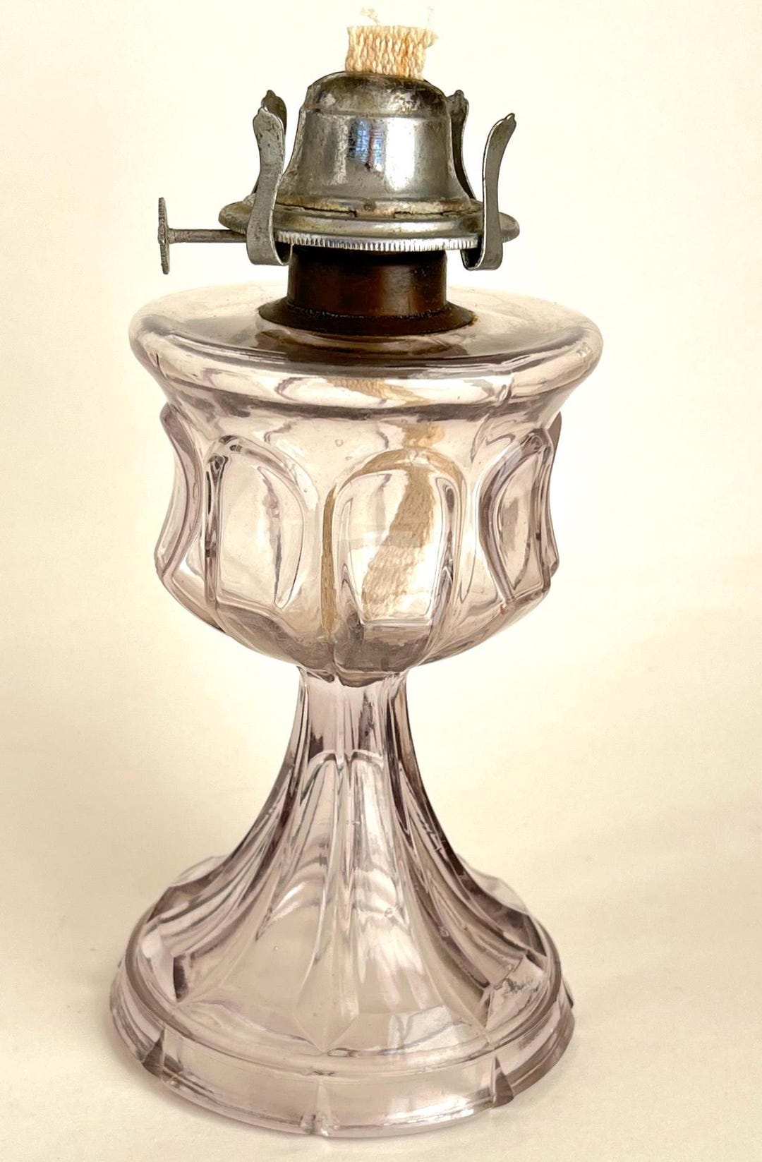 Antique Clear Pressed Glass Sewing Table Lamp Kerosene Oil 9.5 With ...