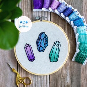 Hand Embroidery Pattern Enchanted Crystals | Witchy Magical Beginner ...