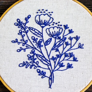 Hand Embroidery Pattern Blue Floral Bouquet | Botanical Digital ...