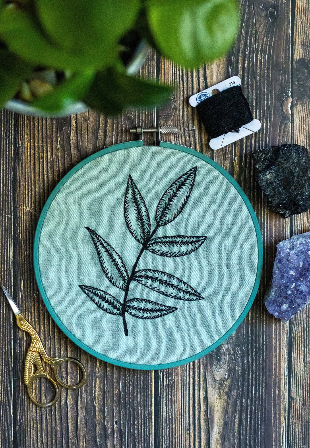 Hand Embroidery Pattern Green Botanical Leaf | Digital Download PDF ...