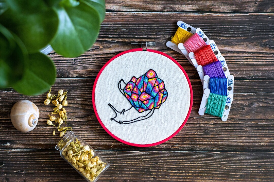 Hand Embroidery Pattern Pink Crystal Snail, Beginner Friendly, Digital ...