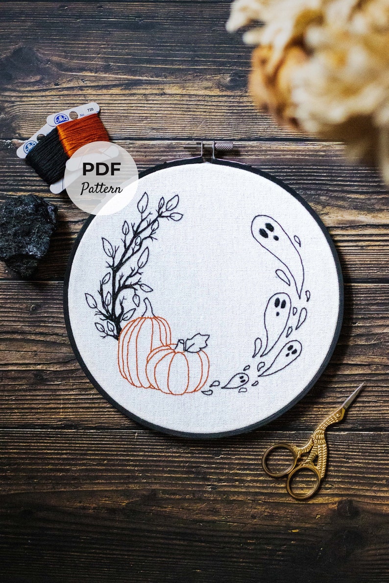 Hand Embroidery Pattern Haunted Pumpkin Patch Digital - Etsy