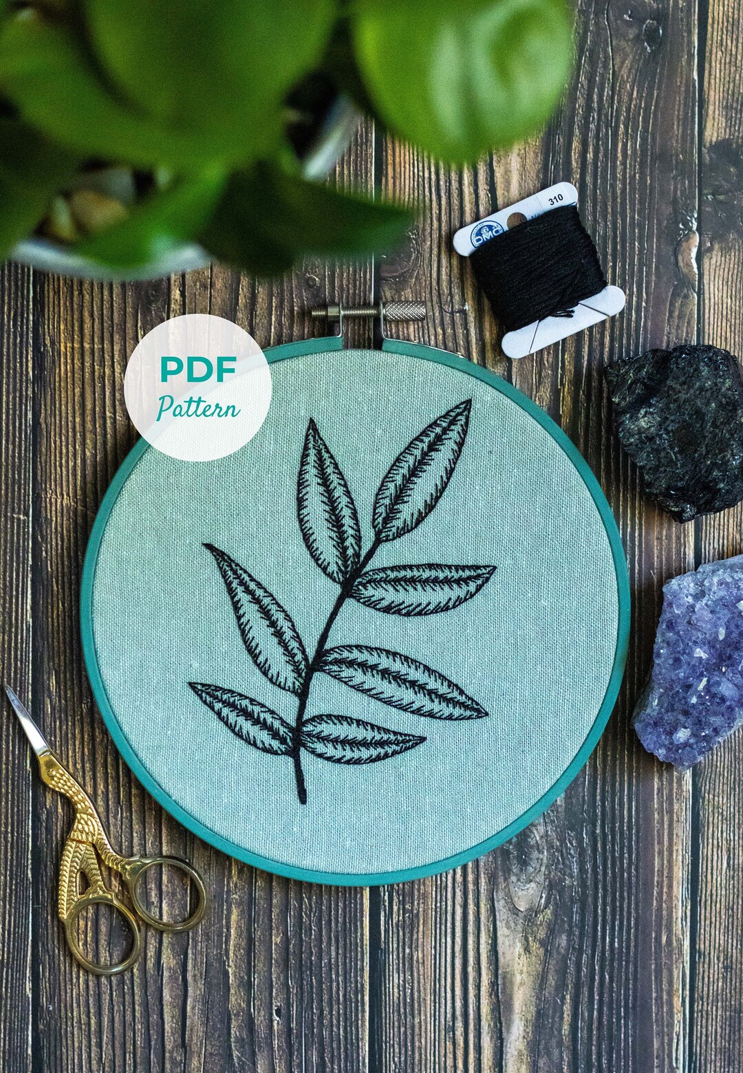 Hand Embroidery Pattern Green Botanical Leaf Digital Download PDF ...