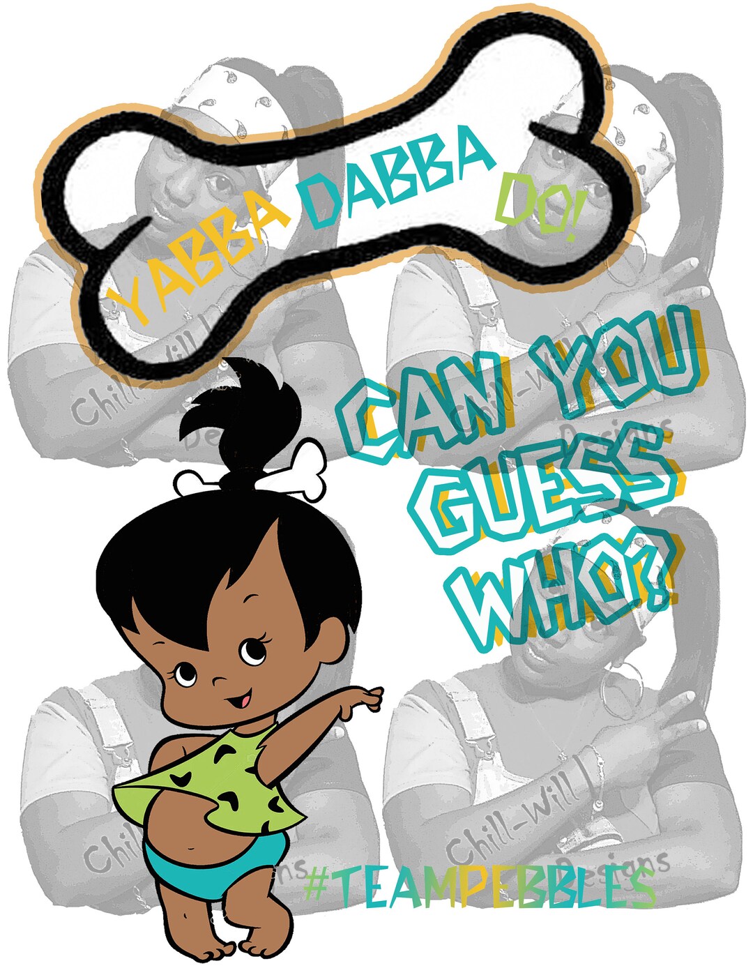 Pebbles Flintstone Inspired Baby Shower Gender Reveal Guessing PNG JPG ...