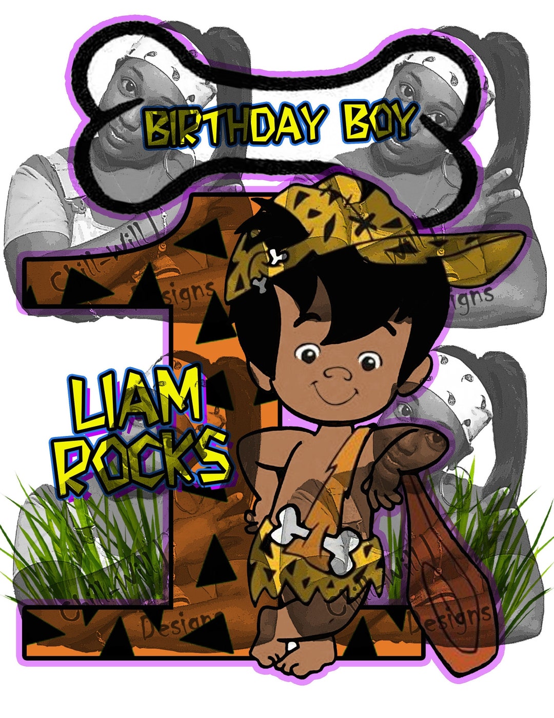 Bam Bam Rubble Inspired Birthday Personalized JPG PNG - Etsy