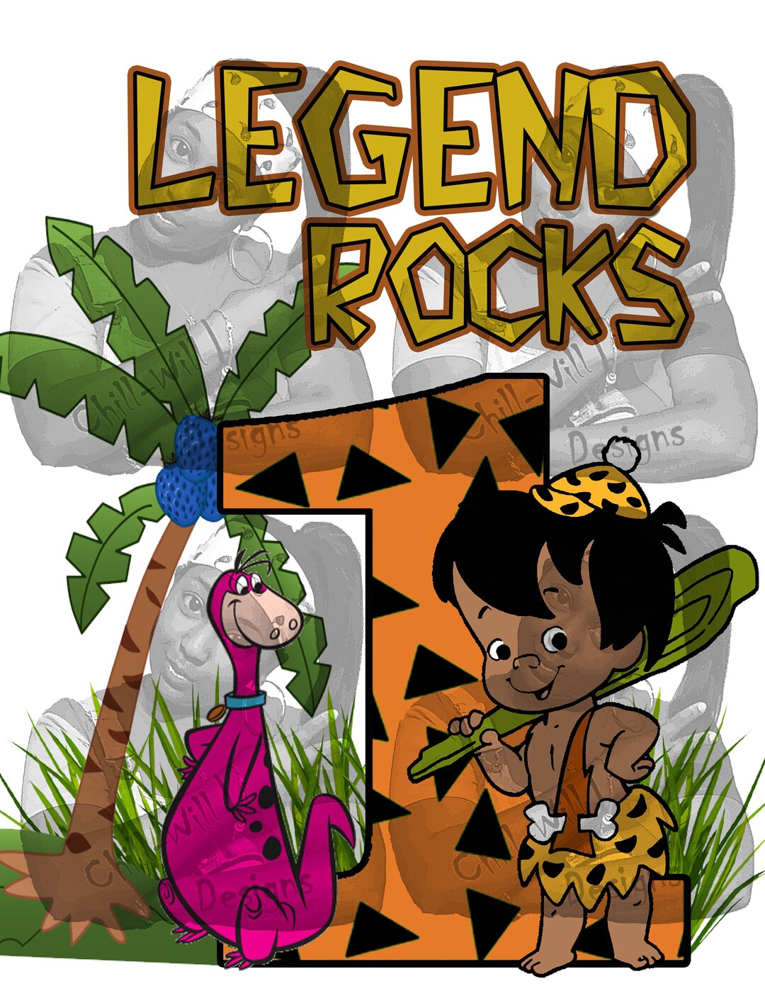 African American Bam Bam Inspired Personalized With Dino PNG JPEG - Etsy