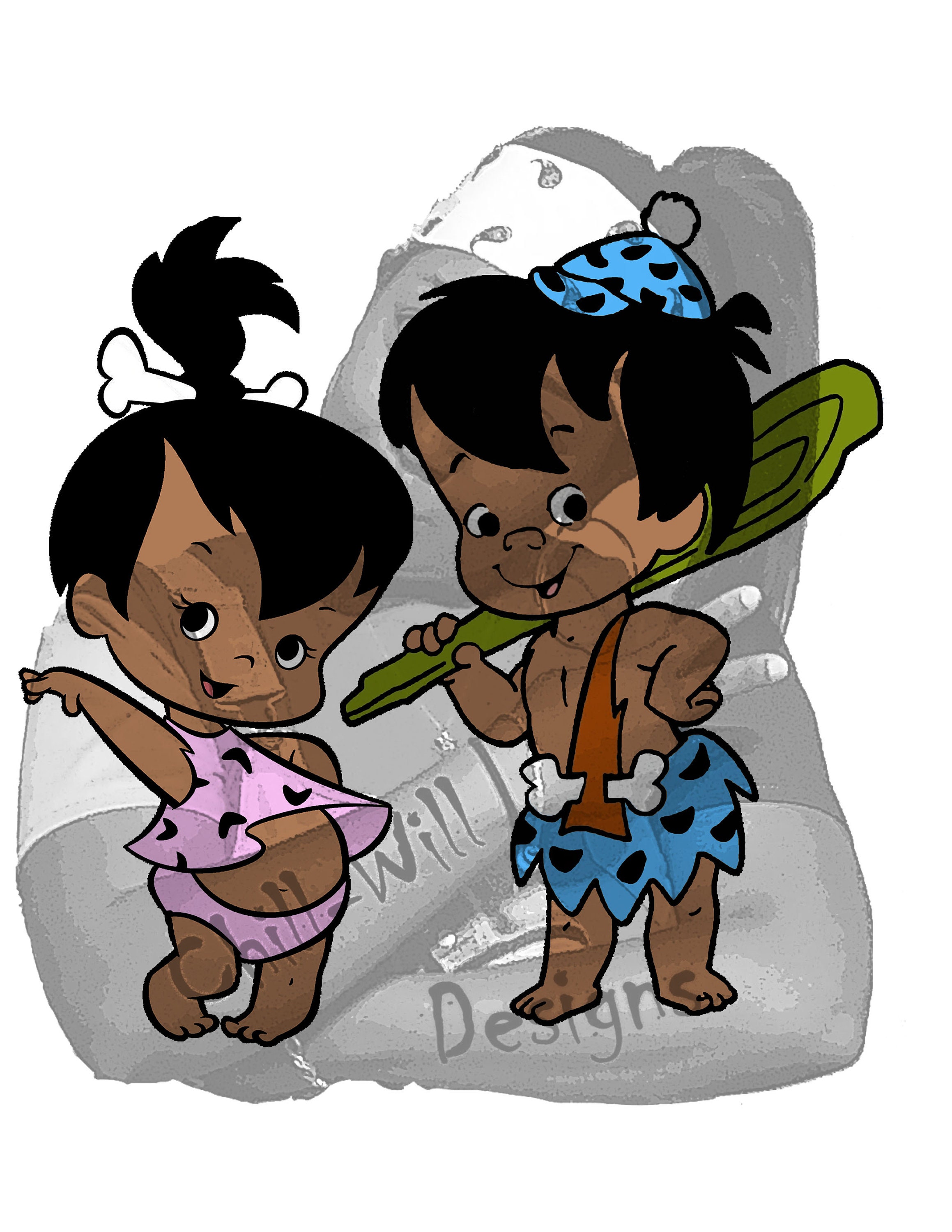 Pebbles and Bambam Inspired Baby Shower JPG PNG Two Skin Tones - Etsy