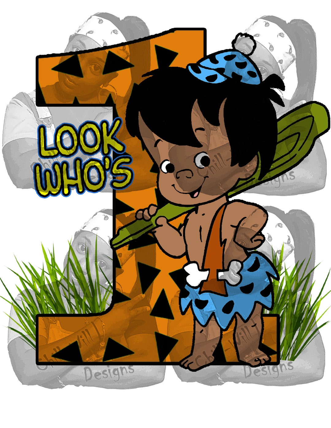 Bam Bam Rubble Inspired 1st Birthday Blue JPG PNG - Etsy