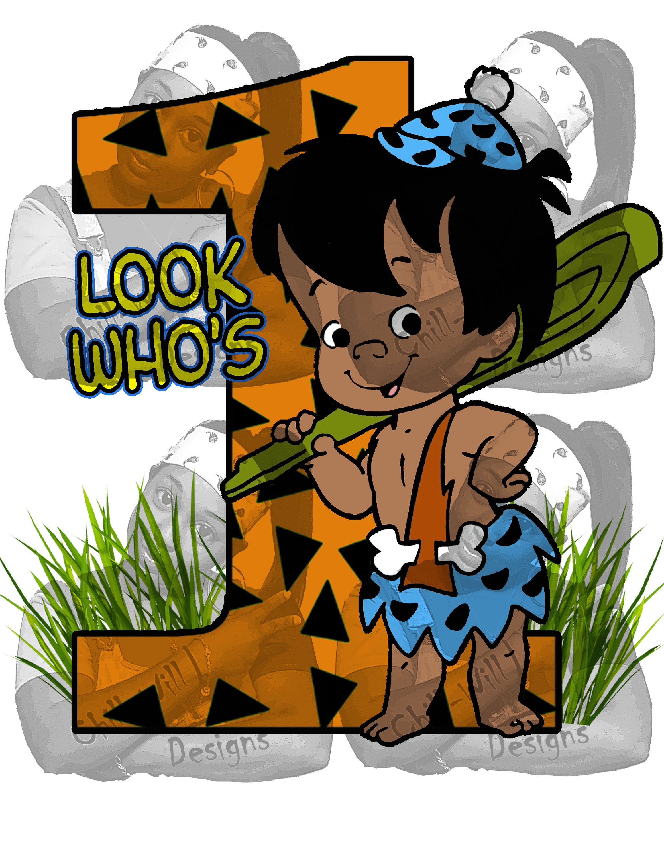 Bam Bam Rubble Inspired 1st Birthday Blue JPG PNG - Etsy