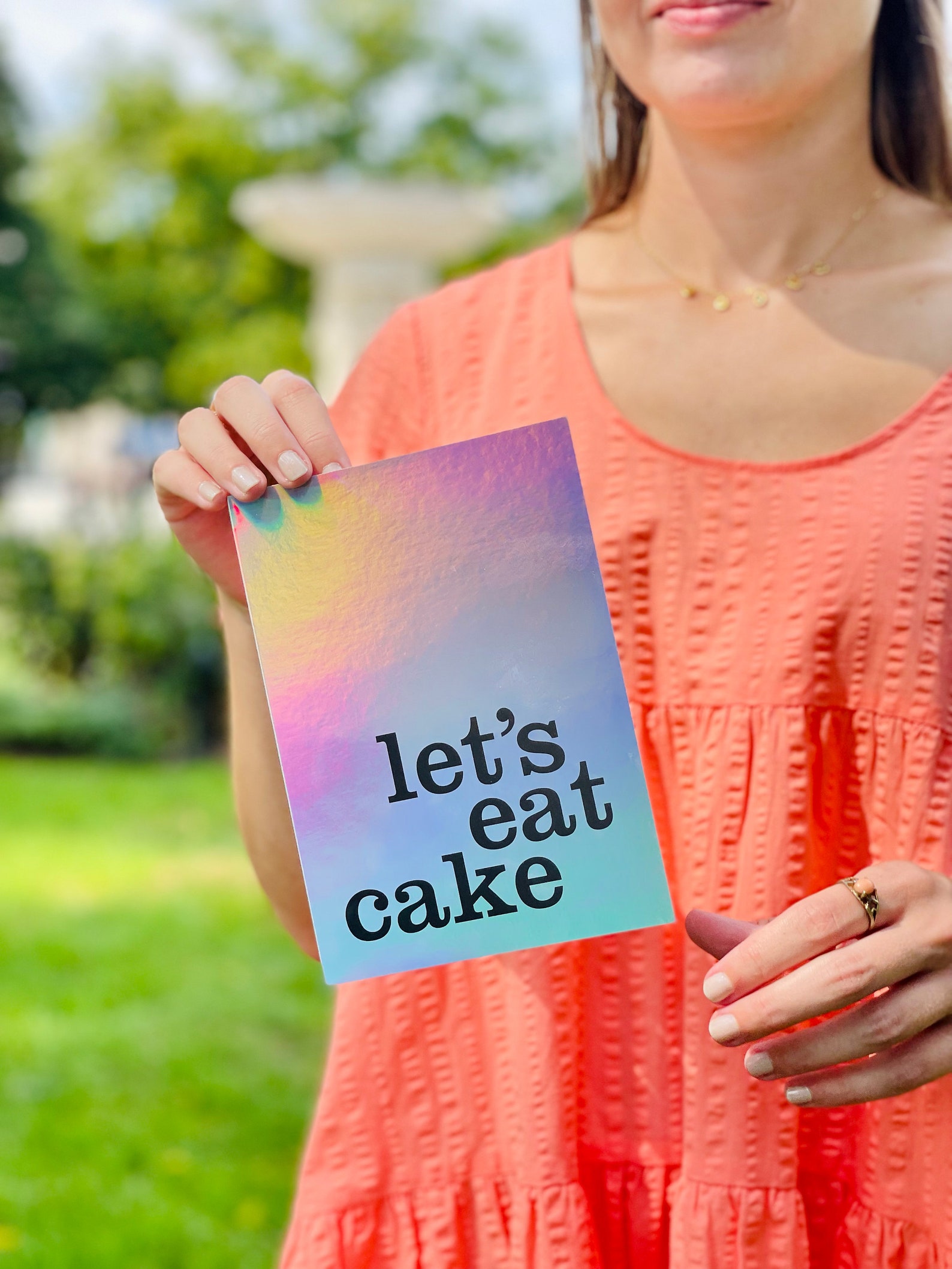 Holographic Card Lets Eat Cake Birthday Card Etsy