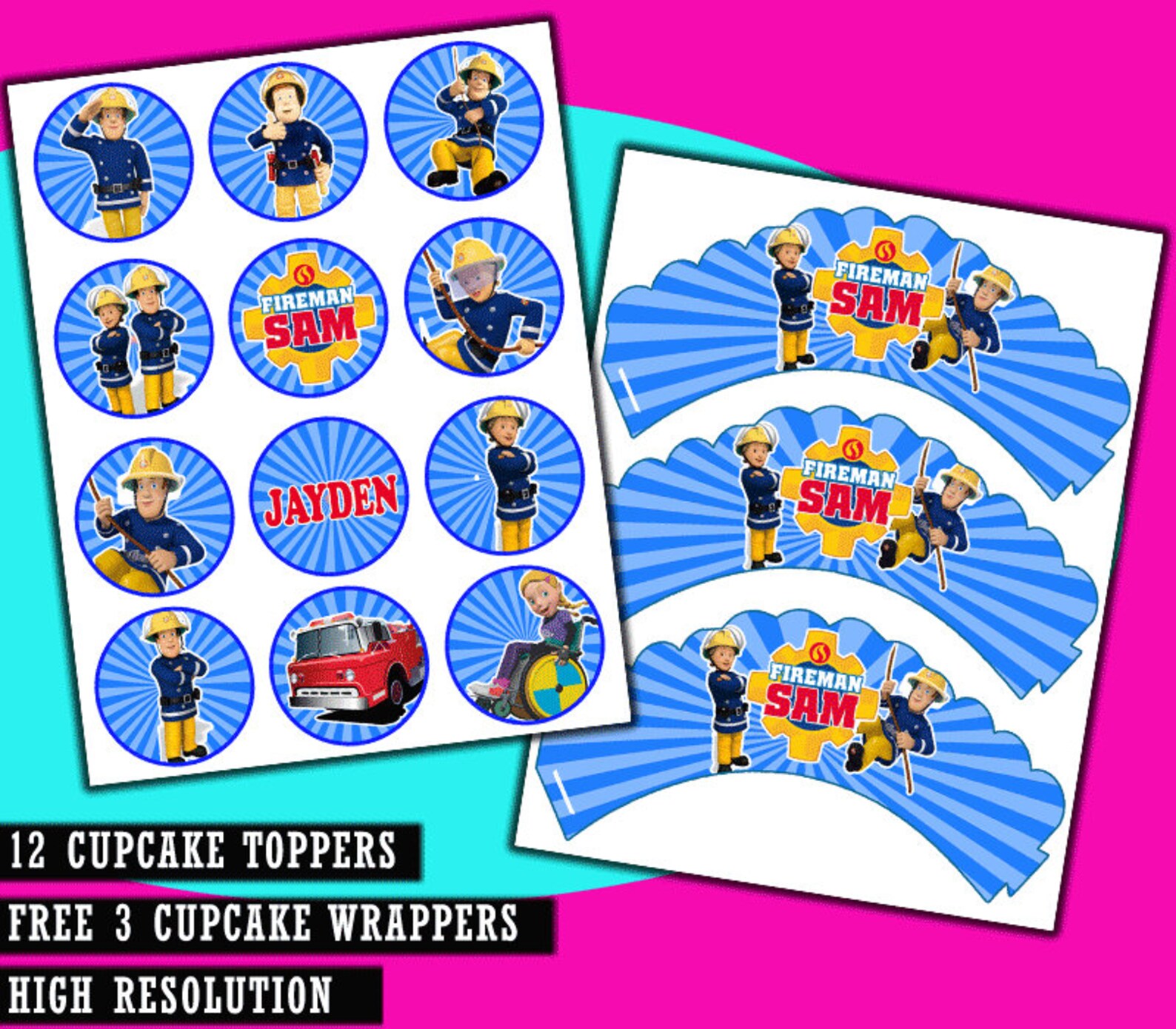 Fireman Sam Cupcake Toppers Designs Cupcake Toppers y - Etsy México