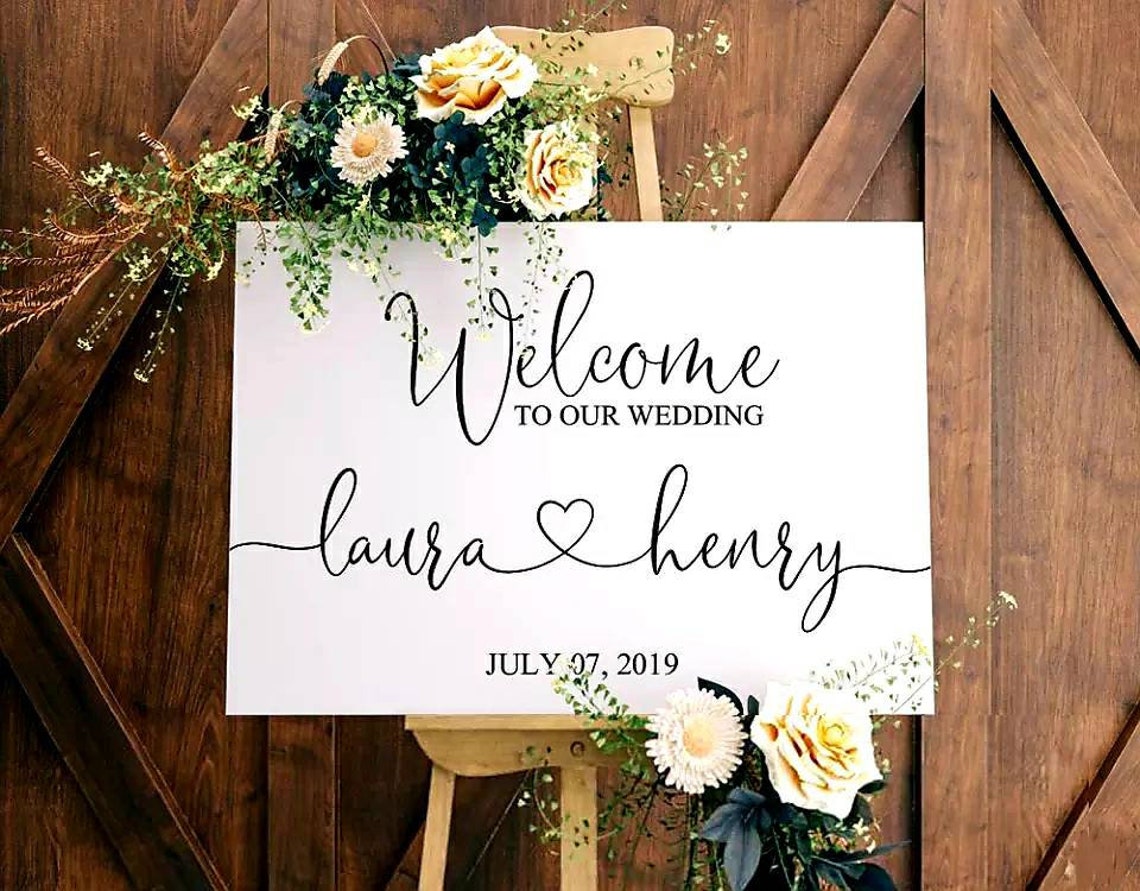 Wedding Welcome Sign White Wooden Board With Vinyl Sticker | Etsy
