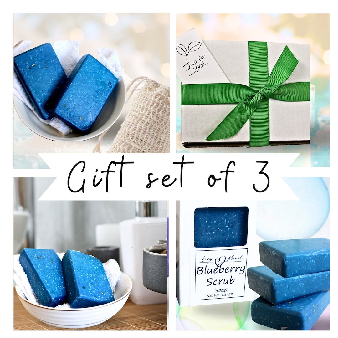 Handcrafted Gift Set of 3 Blueberry Scrub Soap Oatmeal Exfoliating Soap ...