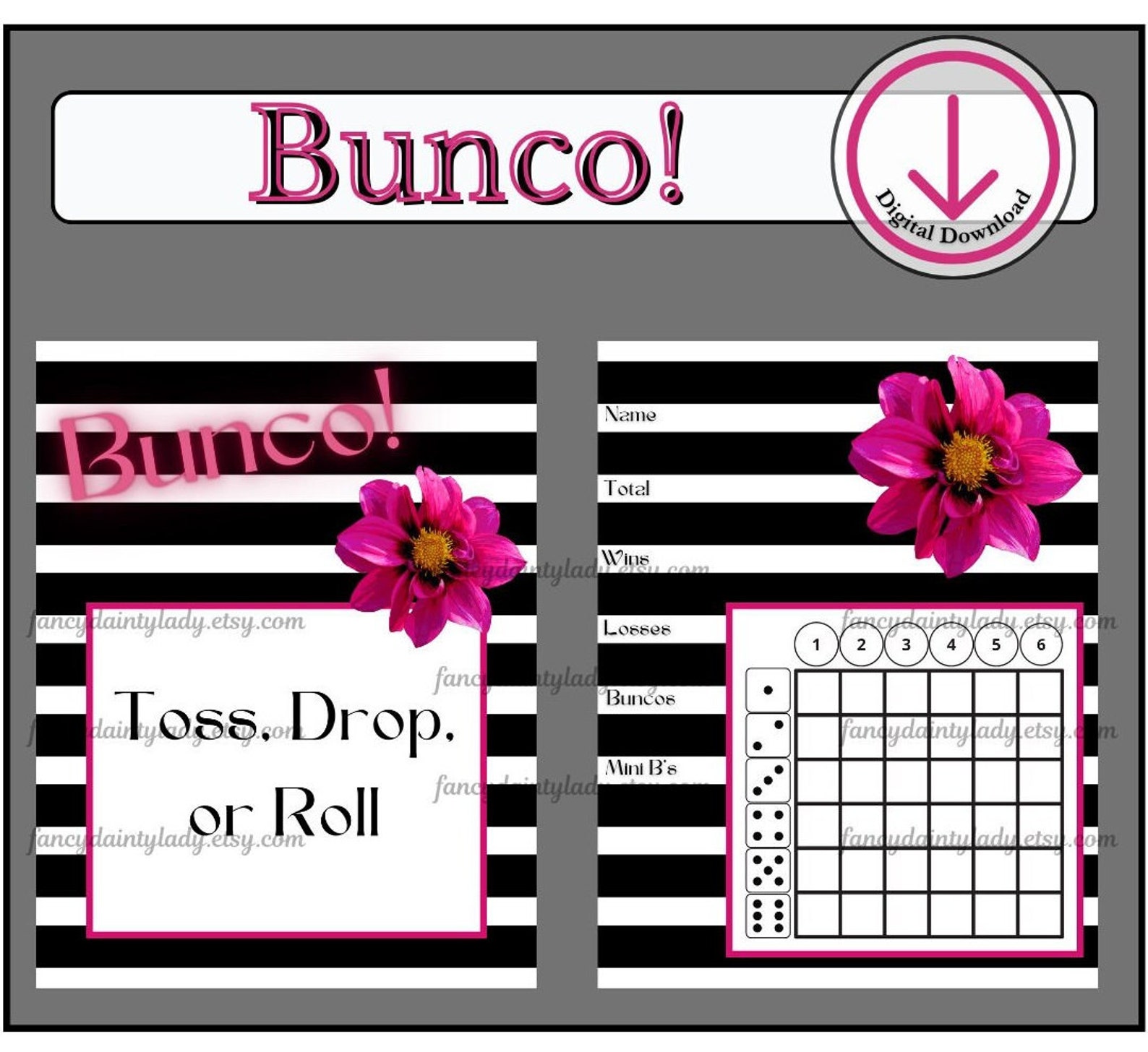 Bunco Cards, Bunco Score Sheet, Bunco Score Card, Bunco Digital, Bunco ...