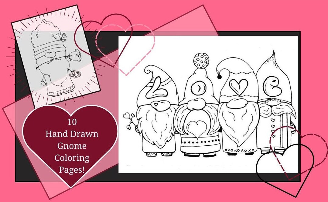 10 Gnome, Valentine Printable, Coloring Pages, Cute Gnome, Digital ...