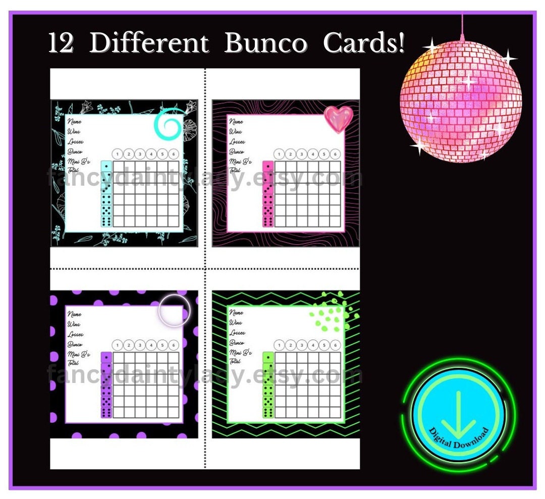 Neon Bunco, Bunco Cards, Bunco Score Sheet, Bunco Score Card, Bunco ...