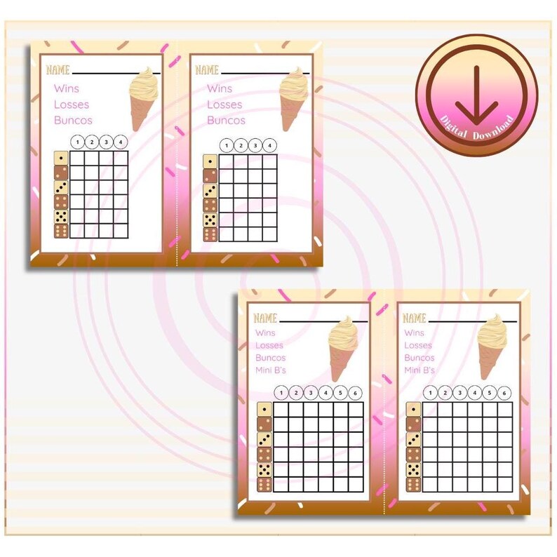 Bunco Score Card, Bunco Score Sheet, Bunco Digital, Bunco Download ...