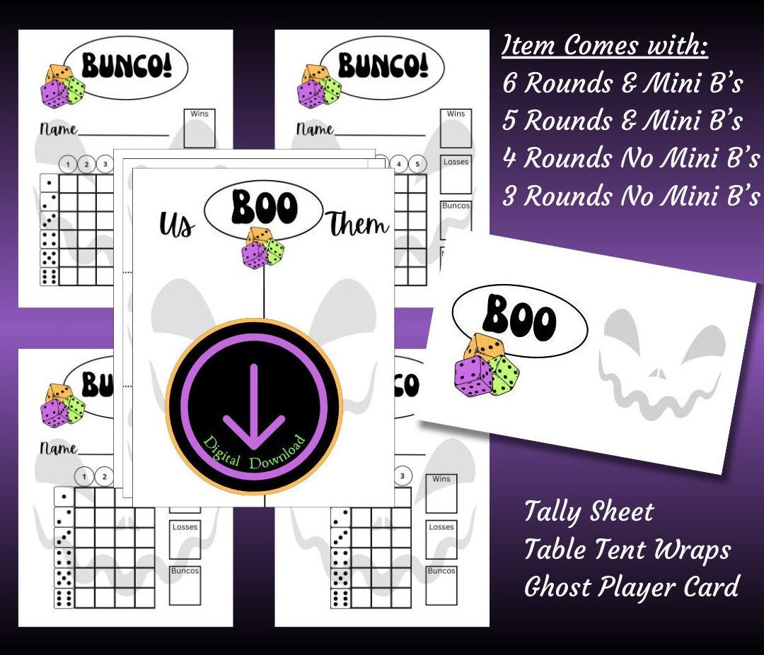 Halloween Bunco, Bunco Cards, Bunco Score Sheet, Bunco Score Card ...
