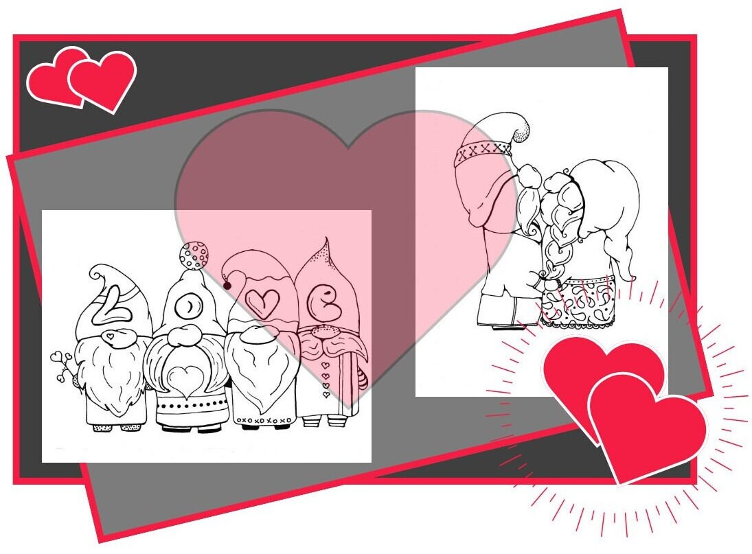 10 Love, Printable, Gnome, Coloring Pages, Cute, Digital Valentines ...