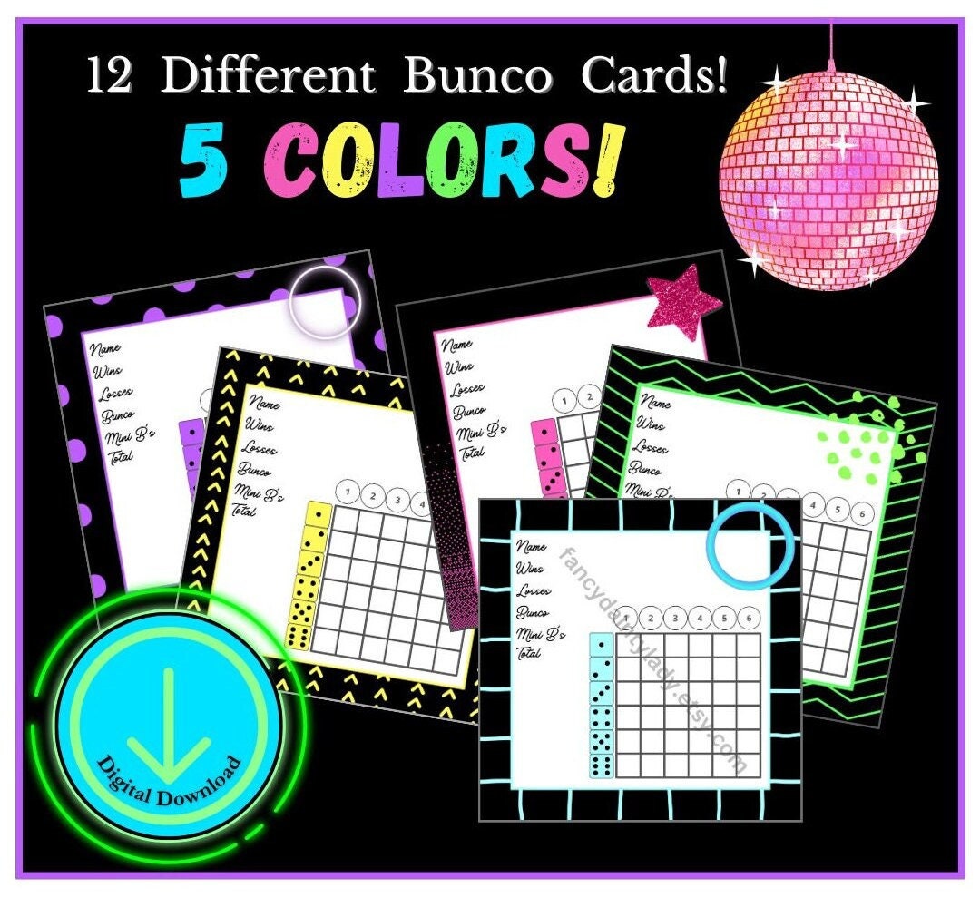 Neon Bunco, Bunco Cards, Bunco Score Sheet, Bunco Score Card, Bunco ...