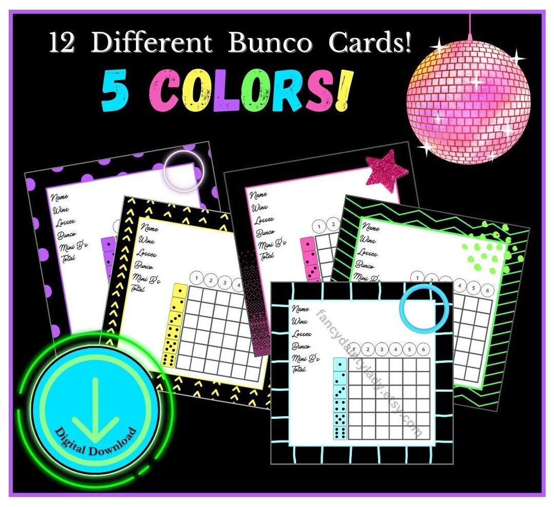 Neon Bunco, Bunco Cards, Bunco Score Sheet, Bunco Score Card, Bunco ...