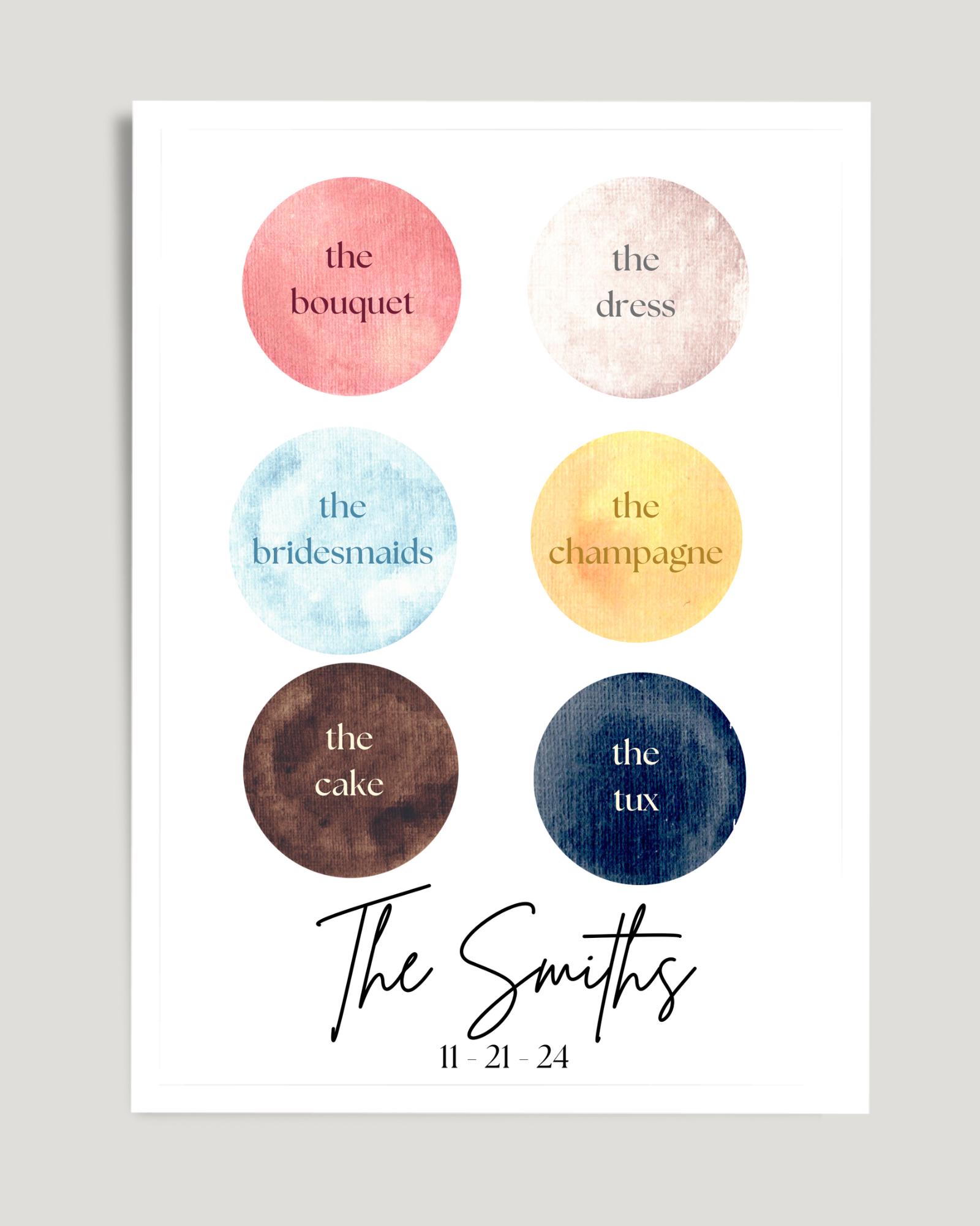 Custom Wedding Color Palette Art Print Personalized Wedding Shades ...