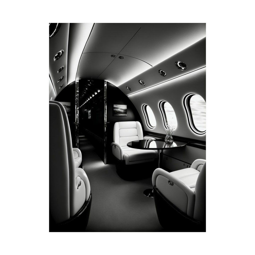 Luxury Private Jet Interior Premium Matte Poster Monochrome Elegance ...