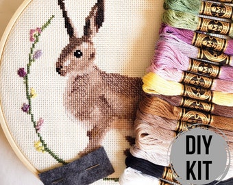 Spring Bunny With Wildflowers Cross Stitch Pattern | Etsy
