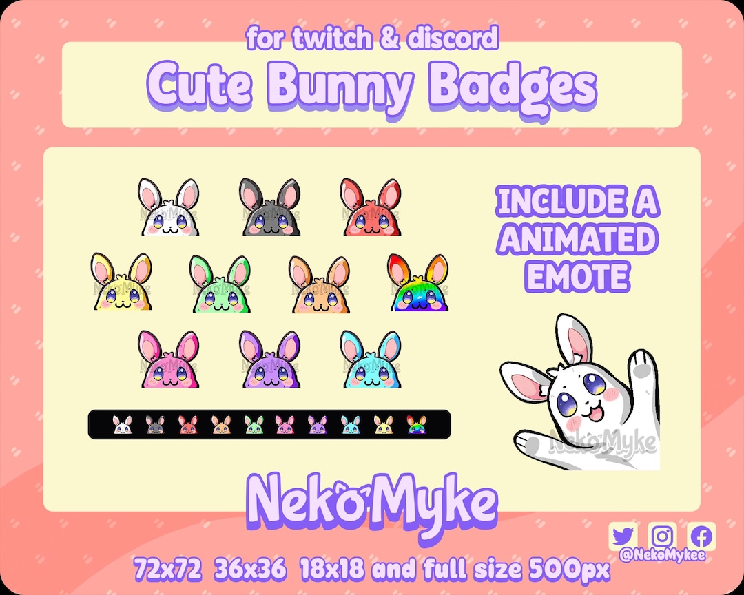 Cute Bunny Badges + Bunny Animated Emote Twitch & Discord | Bunny ...