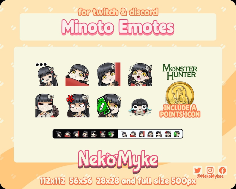 Cute Shrine Maiden Monster Hunter Inspired Emotes | 7 Twitch Emotes + 1 ...